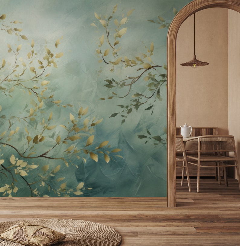 Leafy Branches Green Abstract Wall Mural Wall Decor Home Renovation ...