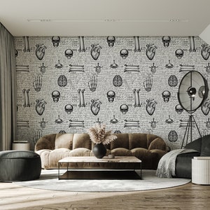 Black and White Wallpaper, Skull and Bone | Wall Decor | Home ...