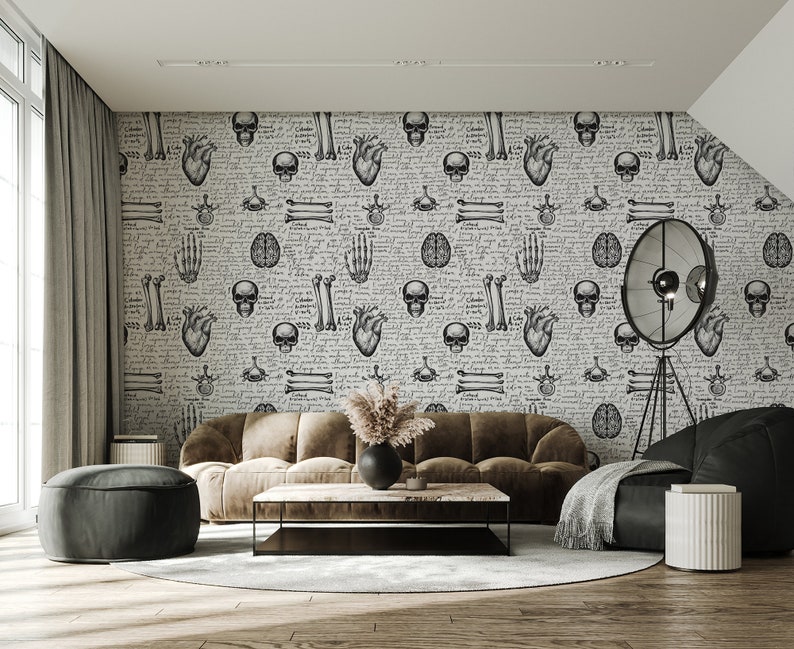 Black and White Wallpaper, Skull and Bone | Wall Decor | Home ...