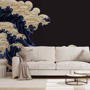 Abstract Wave Wall Mural in Japanese Style | Wall Decor | Home ...