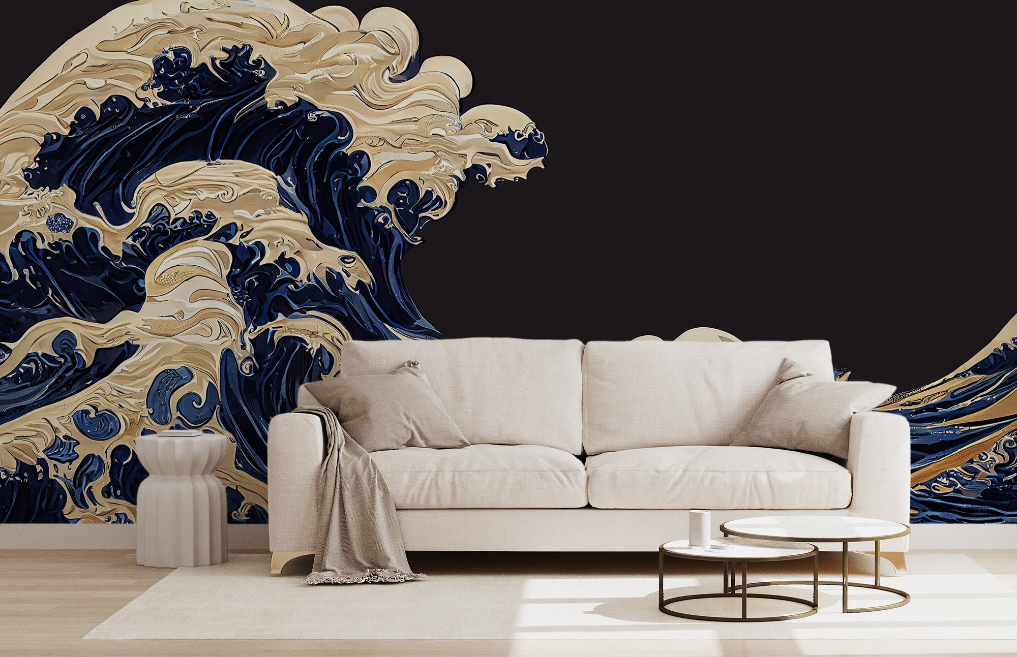 Abstract Wave Wall Mural in Japanese Style | Wall Decor | Home ...