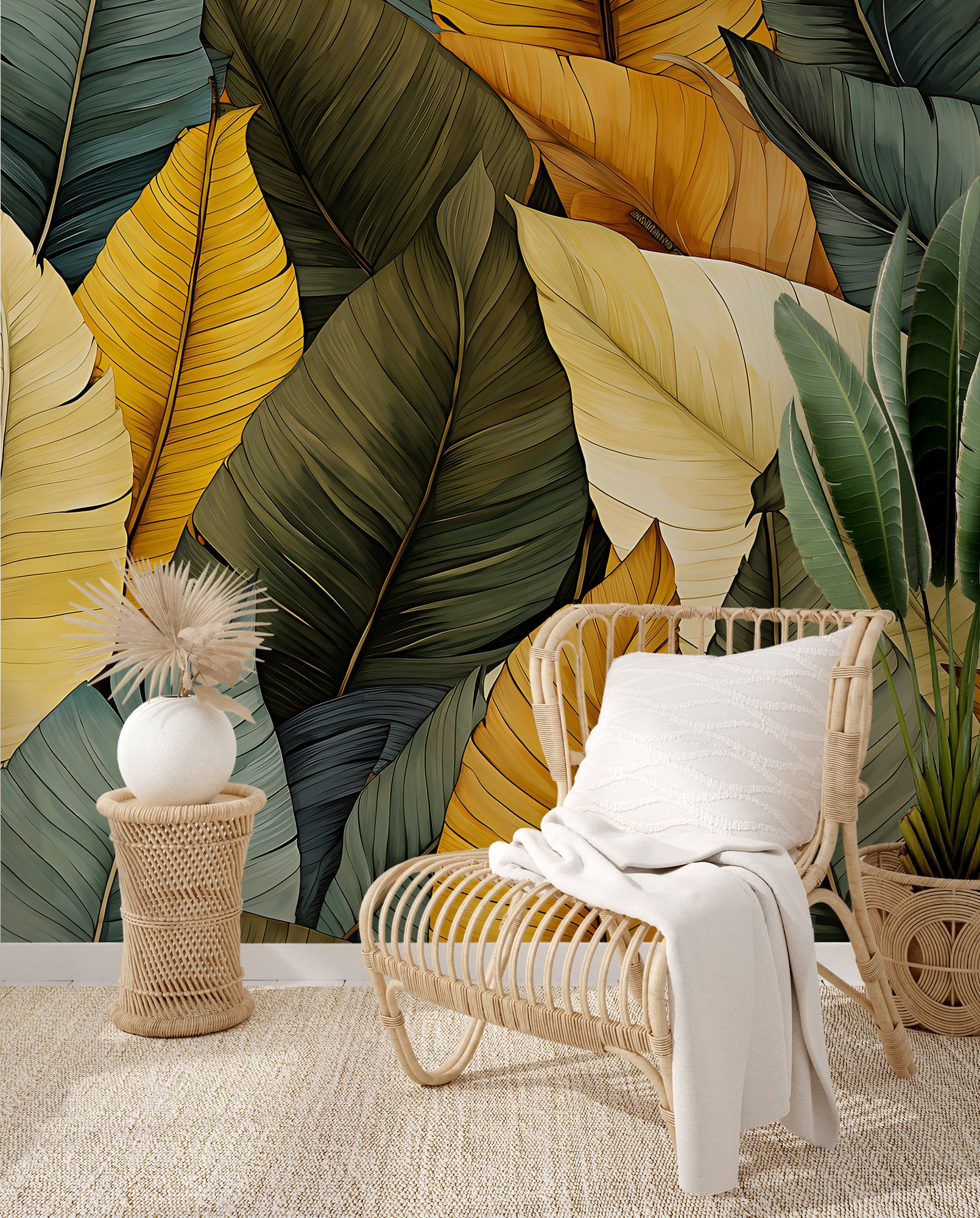Leaves Vibrant Botanical Wallpaper | Wall Decor | Home Renovation ...