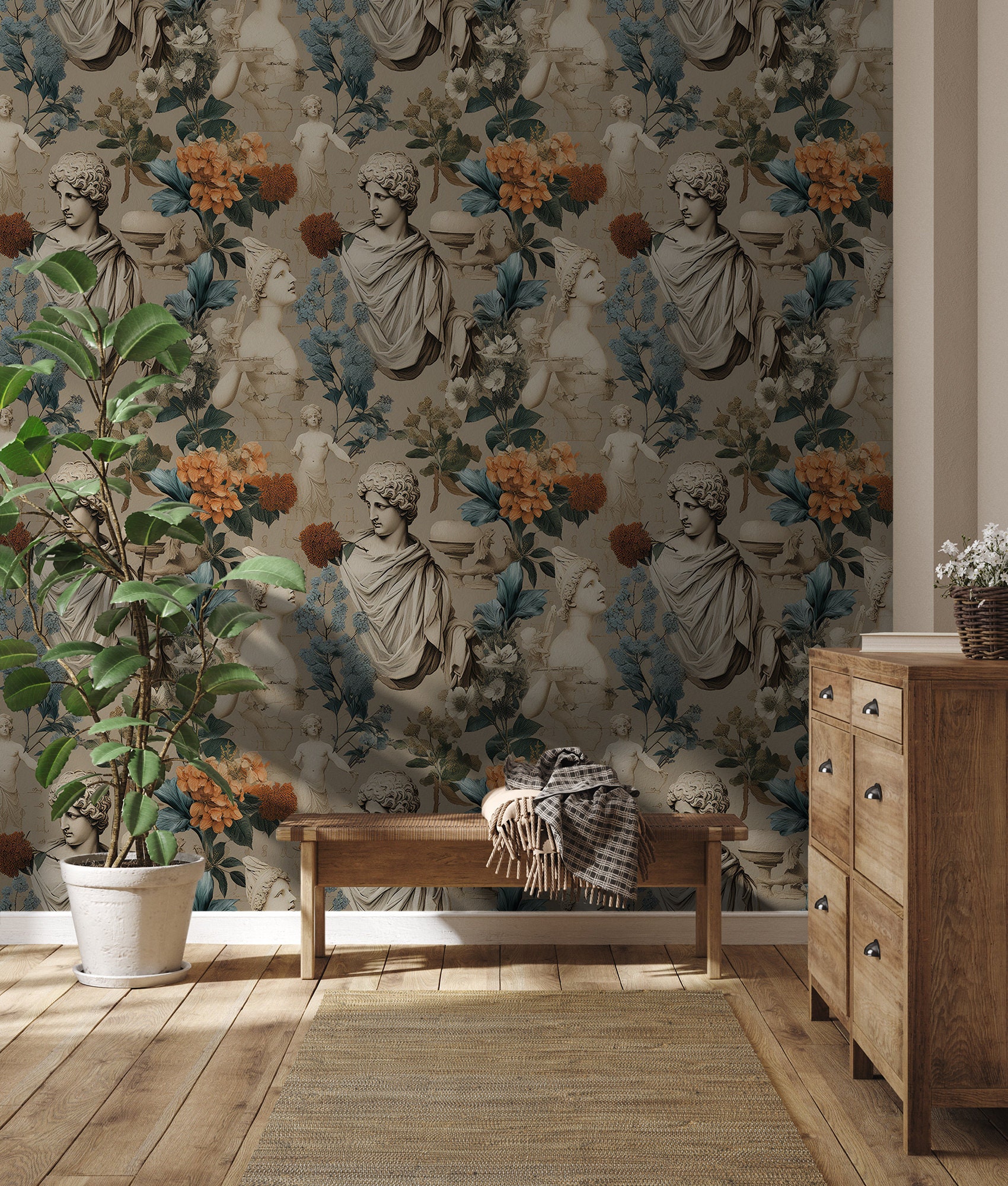 Ancient Roman Empire Wallpaper With Statue | Wall Decor | Home ...