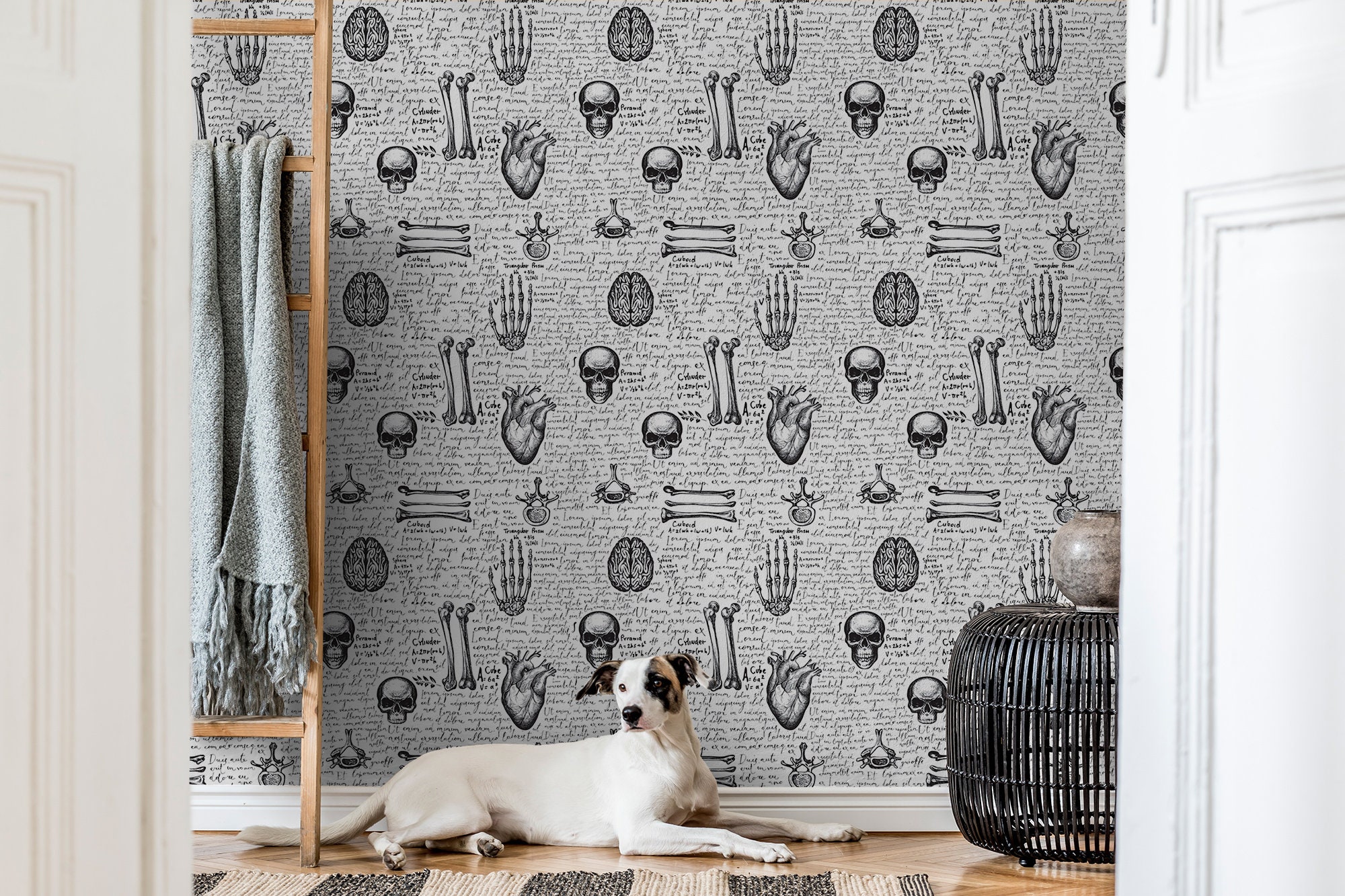 Black and White Wallpaper, Skull and Bone Wall Decor Home Renovation ...