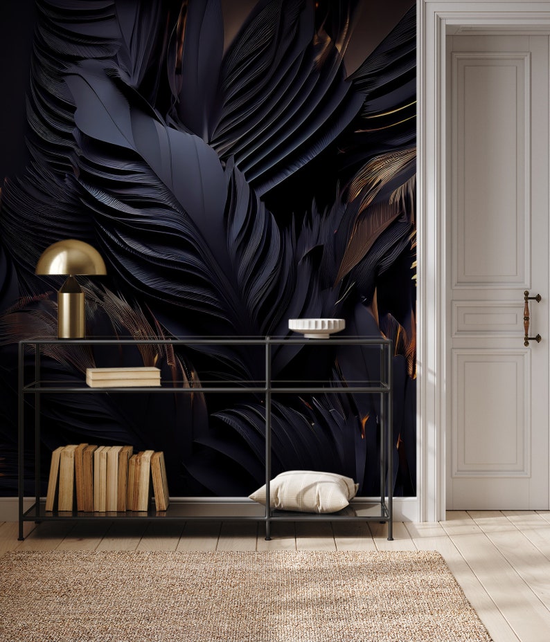 Dark Exotic Leaves Wall Mural | Wall Decor | Home Renovation | Wall Art ...
