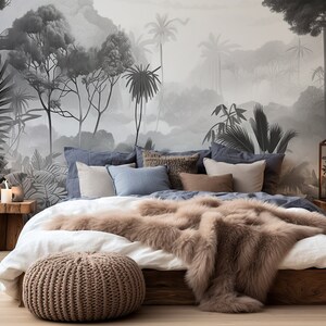 Black & White Tropical Landscape Wallpaper | Wall Decor | Home ...