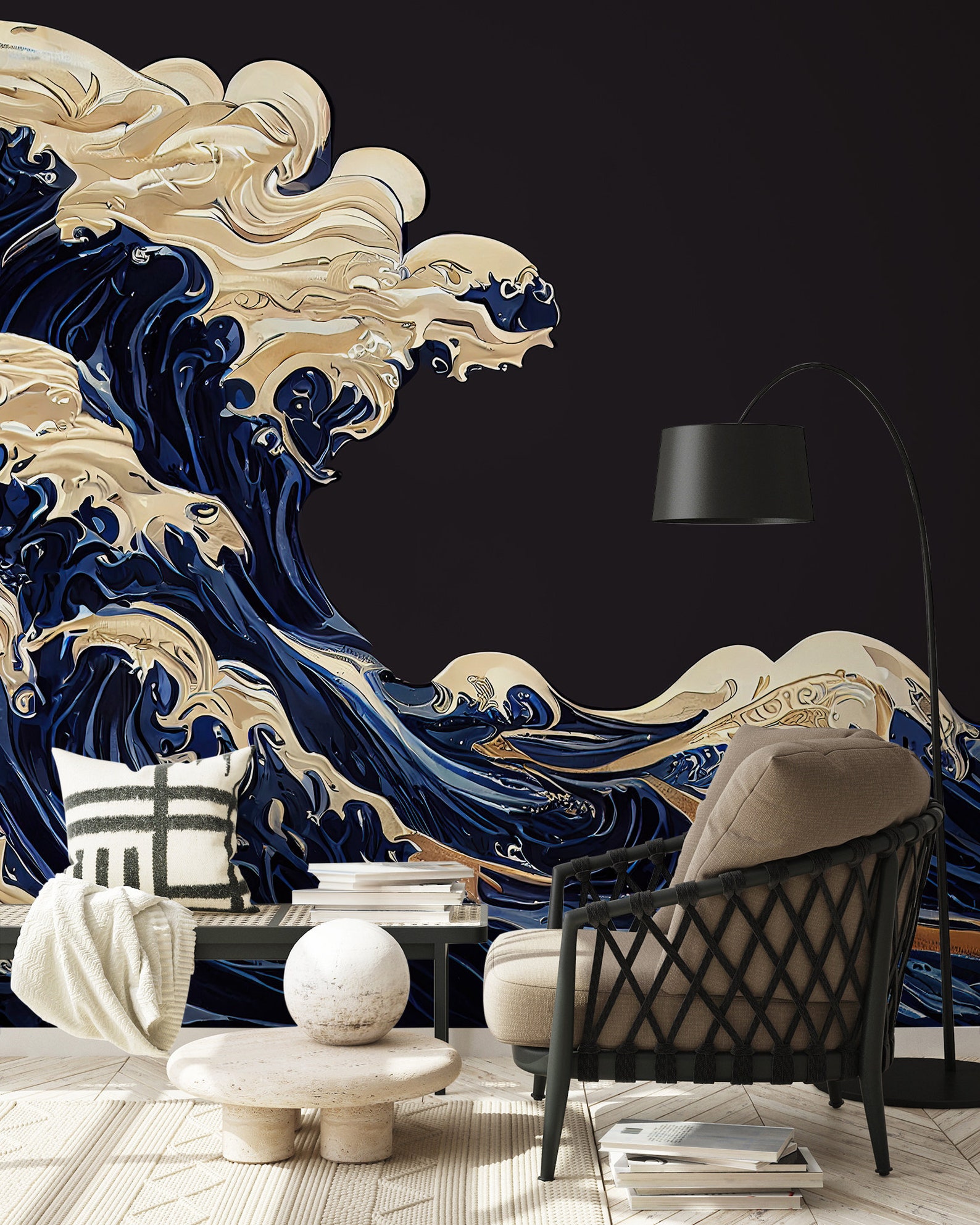 Abstract Wave Wall Mural in Japanese Style | Wall Decor | Home ...