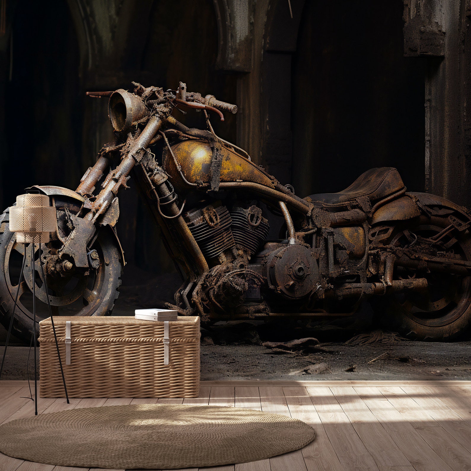 Dark Wallpaper With An Old Motorcycle Wall Decor Home Renovation Wall dark-wallpaper-with-an-old-motorcycle-wall-decor-home-renovation-wall