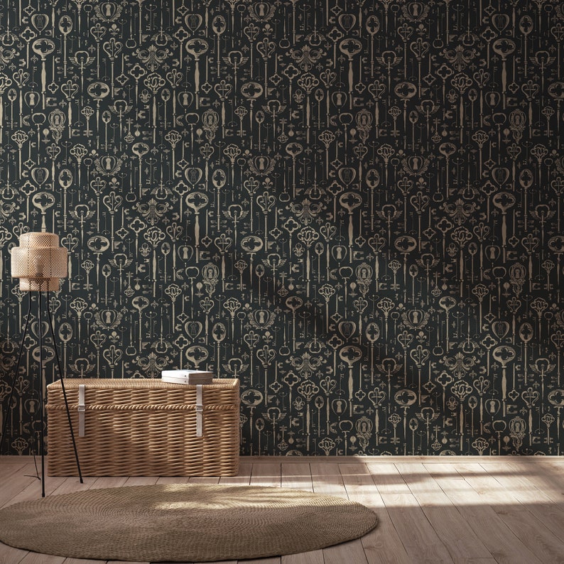 Retro Style Wallpaper, Keys and Keyholes | Wall Decor | Home Renovation ...
