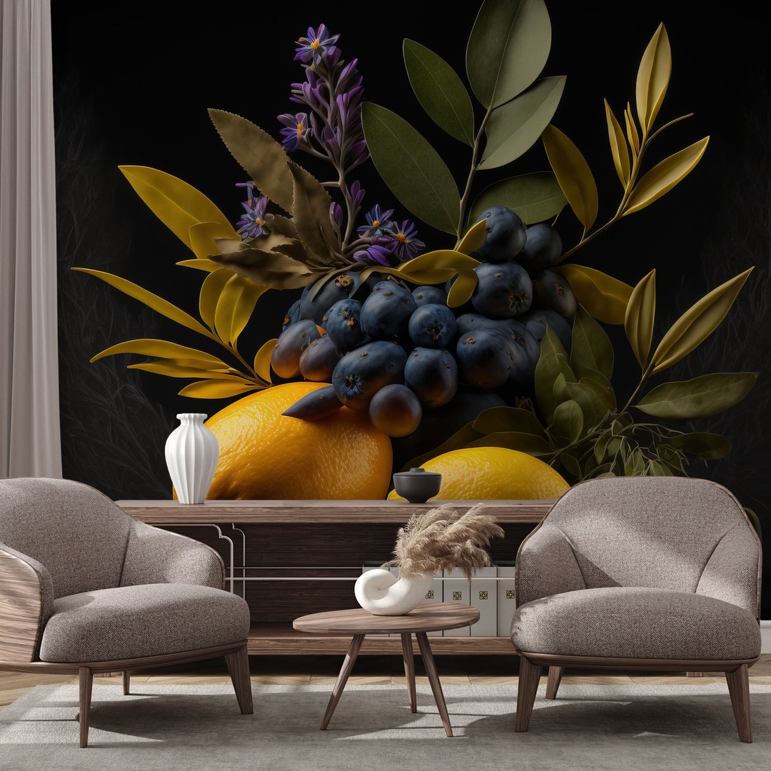 Dark Still Life Wallpaper With Fruits | Wall Decor | Home Renovation ...