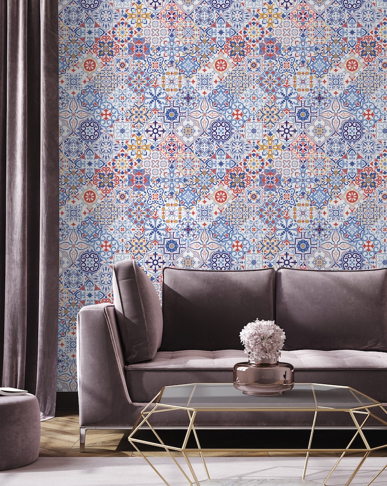 Mosaic Tile Wallpaper, Portuguese Pattern | Wall Decor | Home ...