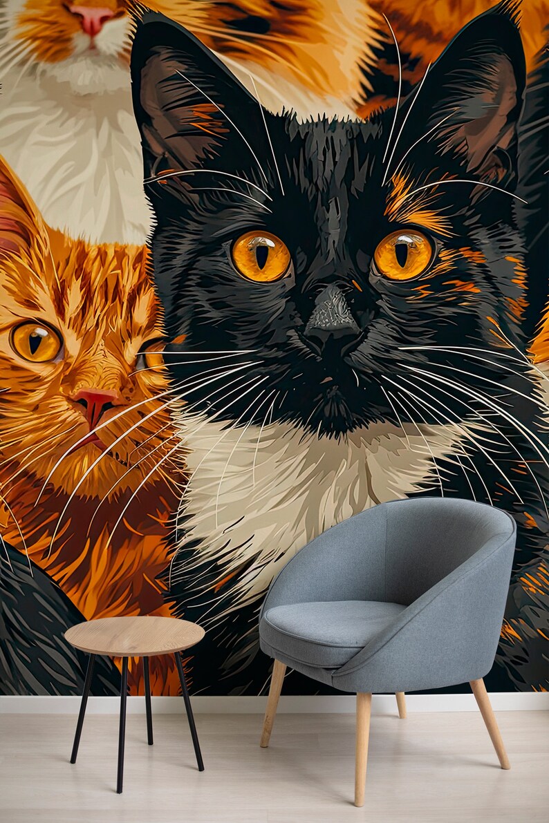 Kitties Wallpaper, Cute Mural With Cats | Wall Decor | Home Renovation ...