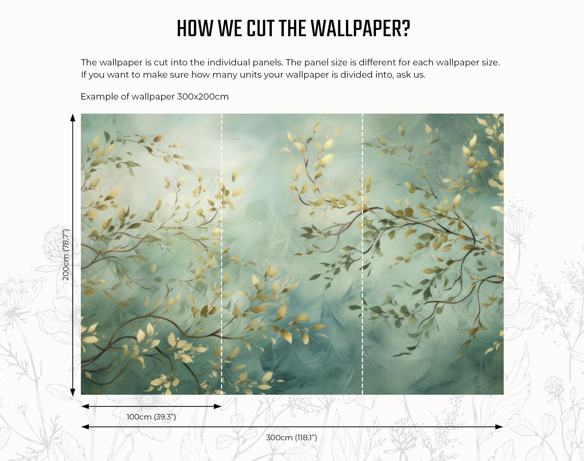 Leafy Branches Green Abstract Wall Mural Wall Decor Home Renovation ...