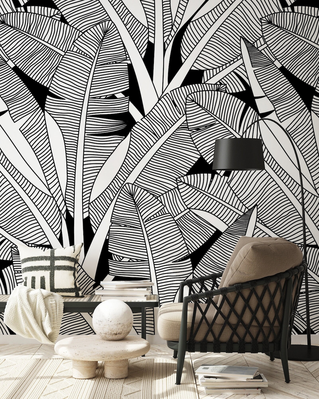 Black and White Tropical Wallpaper, Palm Leaf | Wall Decor | Home ...