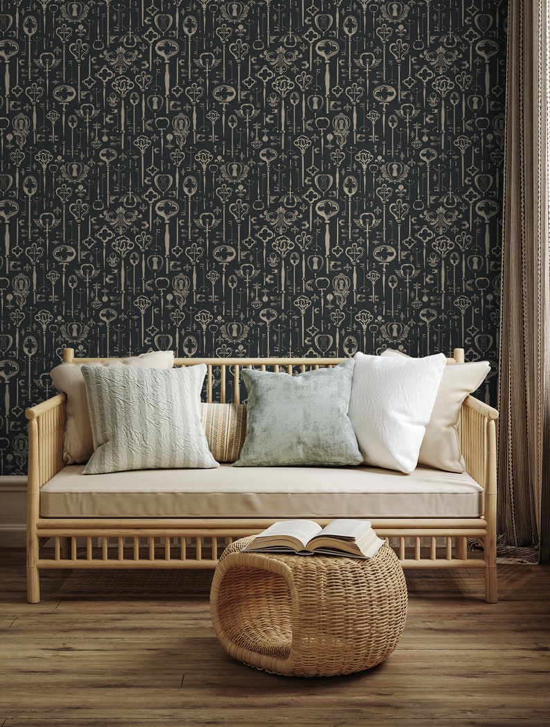 Retro Style Wallpaper, Keys and Keyholes | Wall Decor | Home Renovation ...