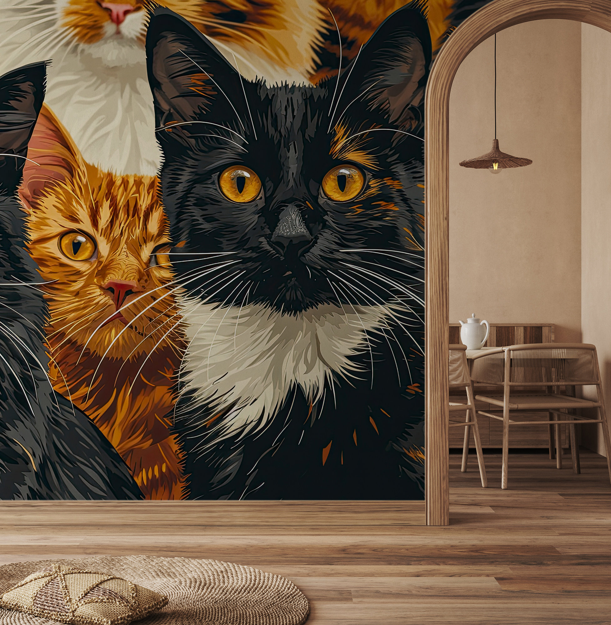 Kitties Wallpaper, Cute Mural With Cats Wall Decor Home Renovation Wall ...