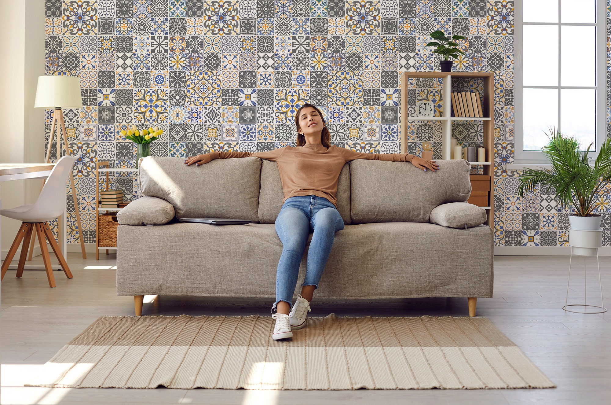 Italian Style Wallpaper, Mosaic Tile Pattern Wall Decor Home Renovation ...