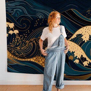 Japanese Style Wall Mural, Wave Pattern | Wall Decor | Home Renovation ...