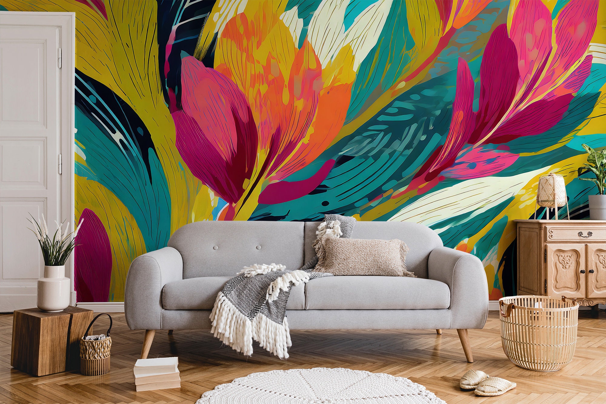 Abstract Colorful Floral Wallpaper | Wall Decor | Home Renovation ...