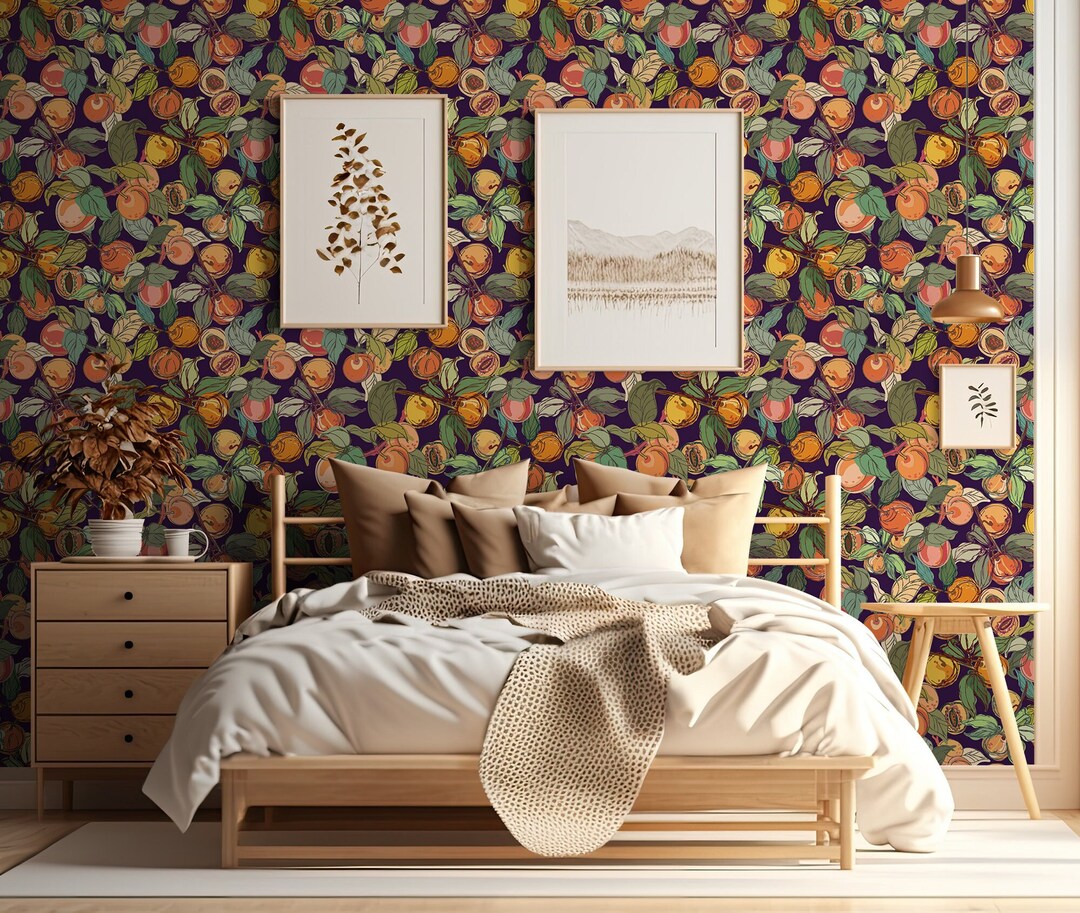 Modern Fruit Wallpaper, Peaches and Apricots | Wall Decor | Home ...