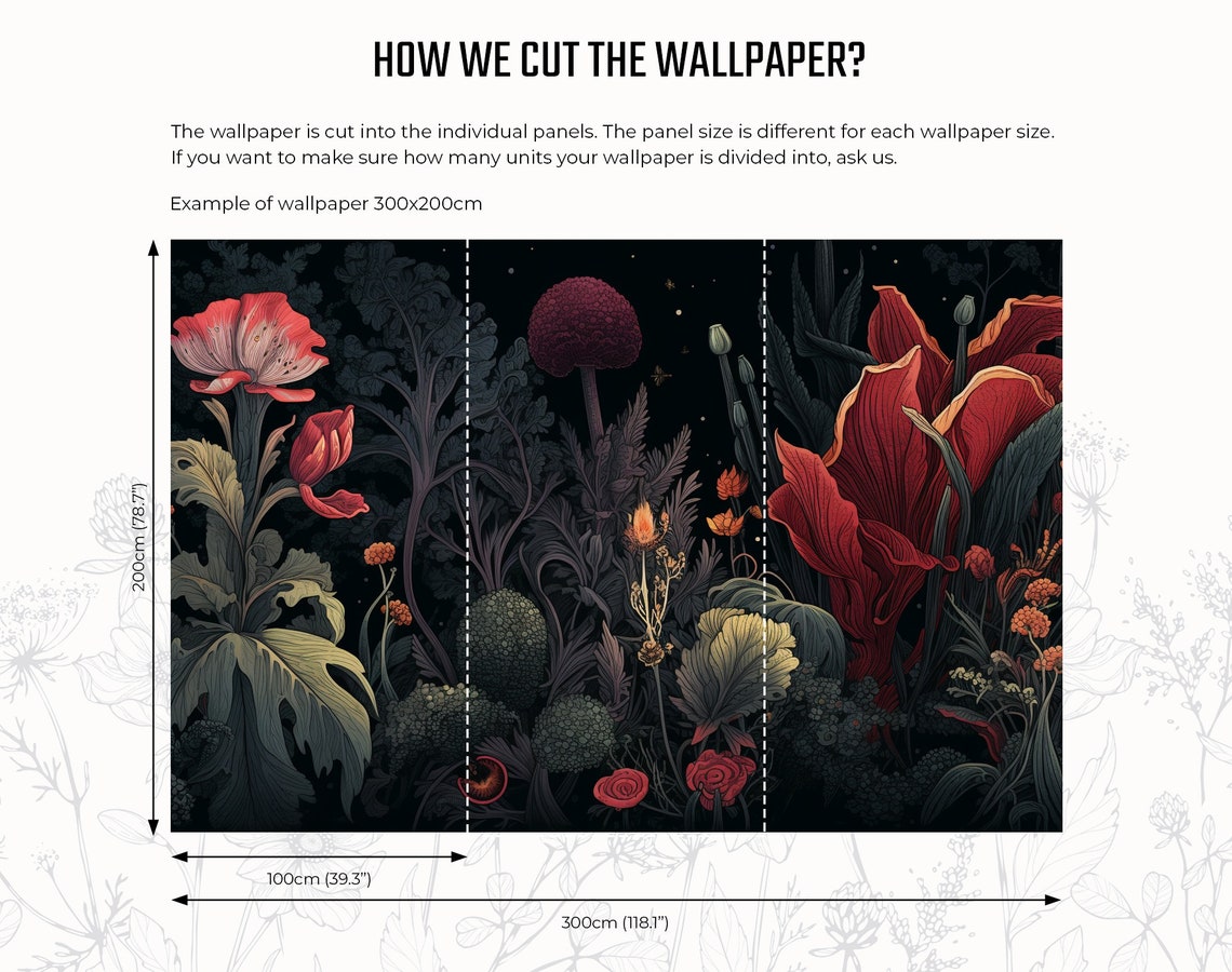 Abstract Dark Wallpaper With Pant and Flower Wall Decor Home Renovation ...