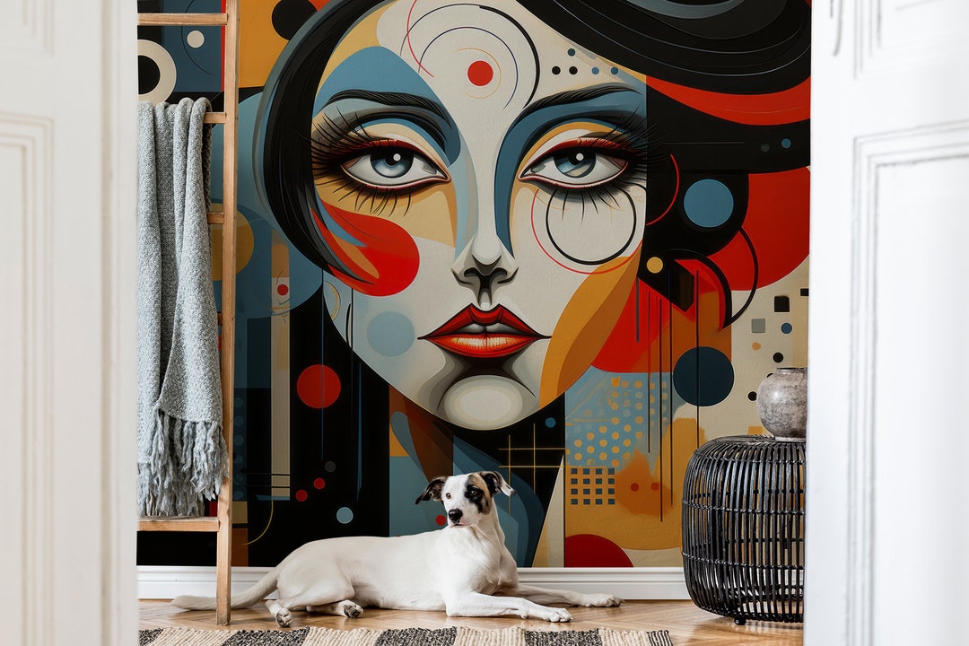 Female Face Wall Mural, Abstract Wallpaper | Wall Decor | Home ...