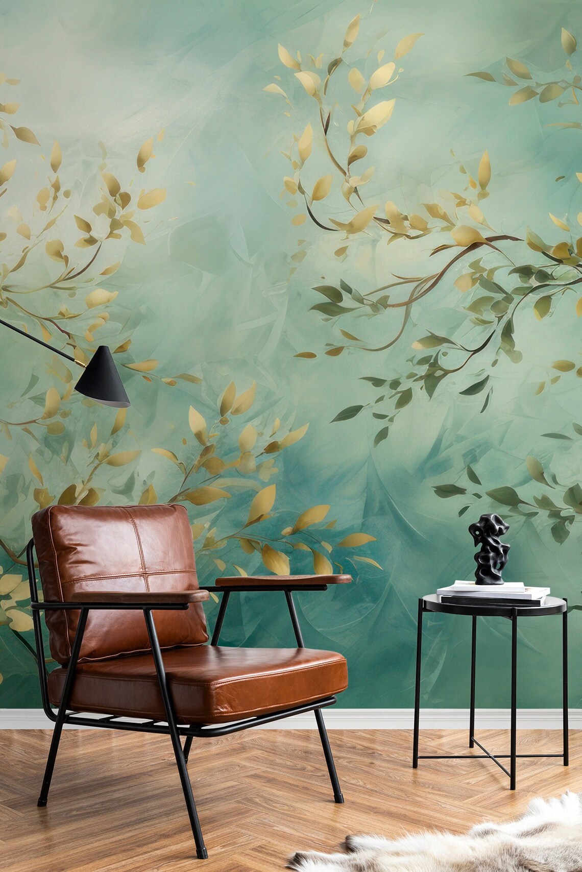 Leafy Branches Green Abstract Wall Mural Wall Decor Home Renovation ...