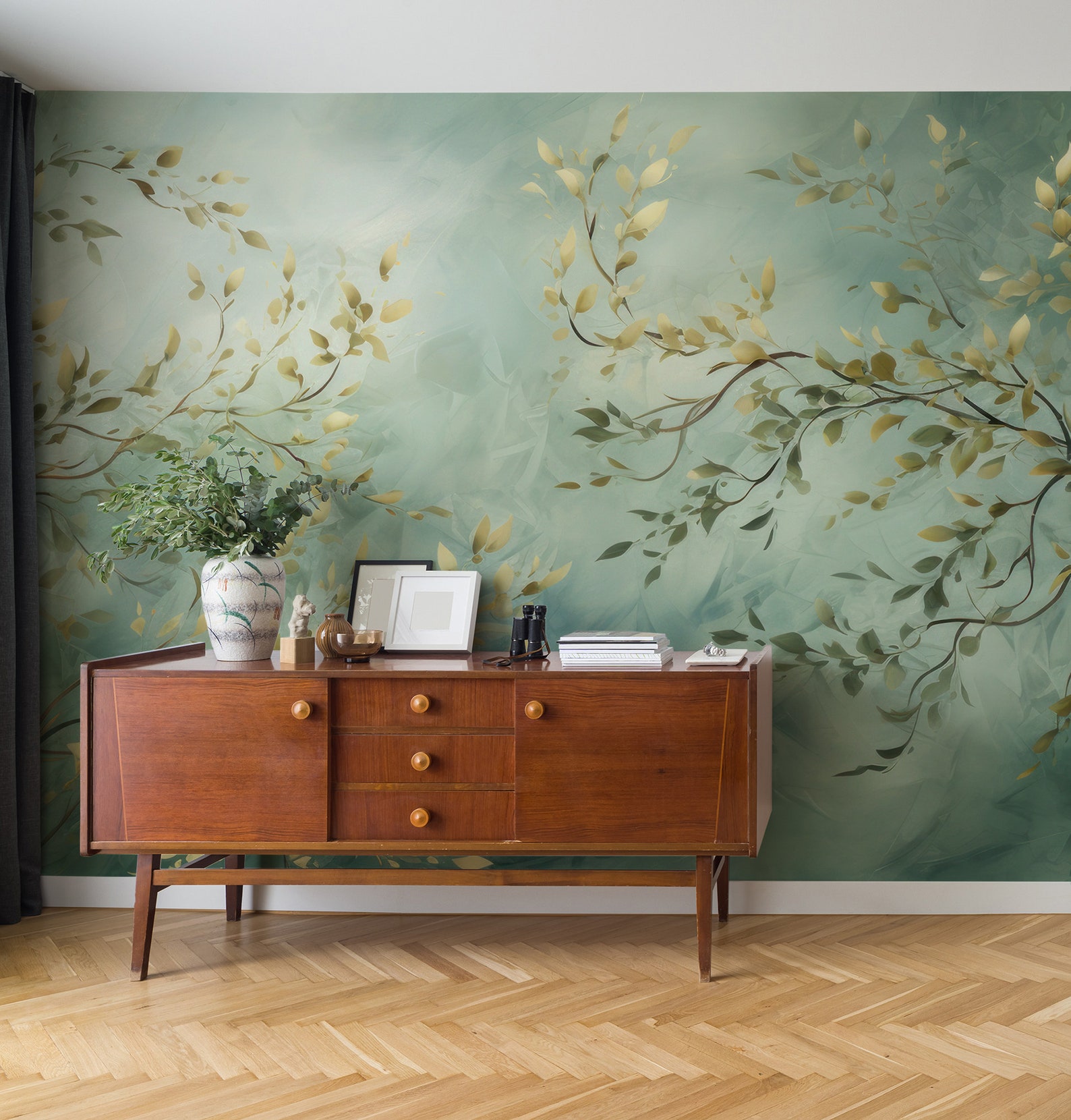 Leafy Branches Green Abstract Wall Mural Wall Decor Home Renovation ...