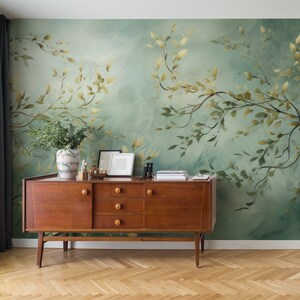 Leafy Branches Green Abstract Wall Mural | Wall Decor | Home Renovation ...