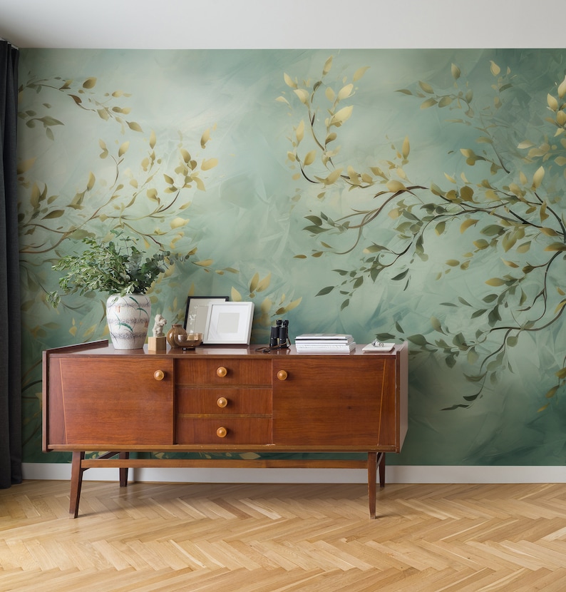Leafy Branches Green Abstract Wall Mural Wall Decor Home Renovation ...