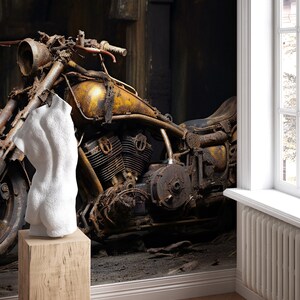 Dark Wallpaper With an Old Motorcycle | Wall Decor | Home Renovation ...