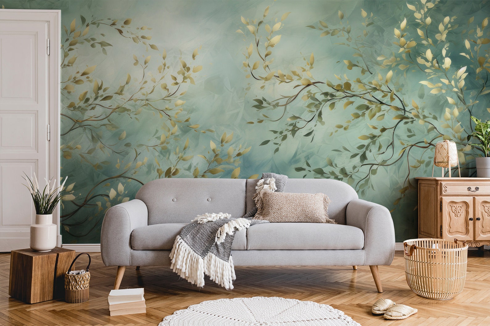 Leafy Branches Green Abstract Wall Mural Wall Decor Home Renovation ...
