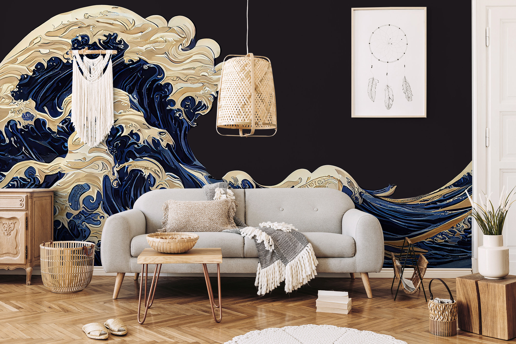 Abstract Wave Wall Mural in Japanese Style | Wall Decor | Home ...