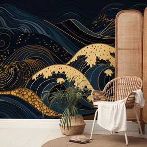 Japanese Style Wall Mural, Wave Pattern | Wall Decor | Home Renovation ...
