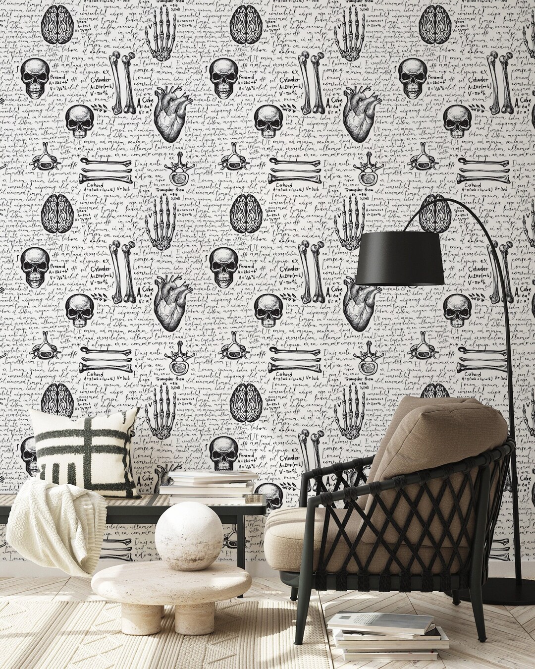 Black and White Wallpaper, Skull and Bone | Wall Decor | Home ...