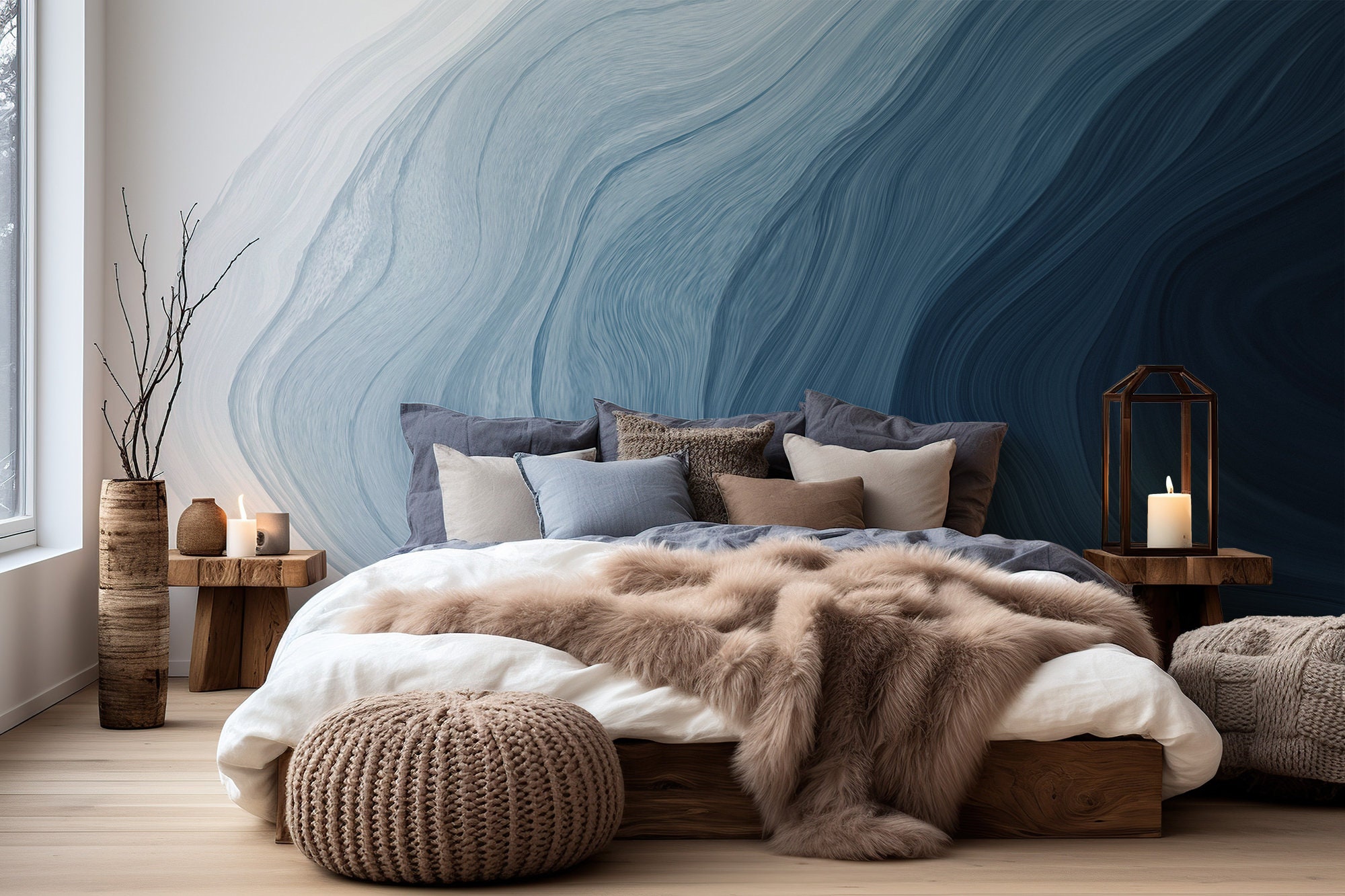 Abstract Blue Wallpaper Wall Decor Home Renovation Wall Art Peel and ...