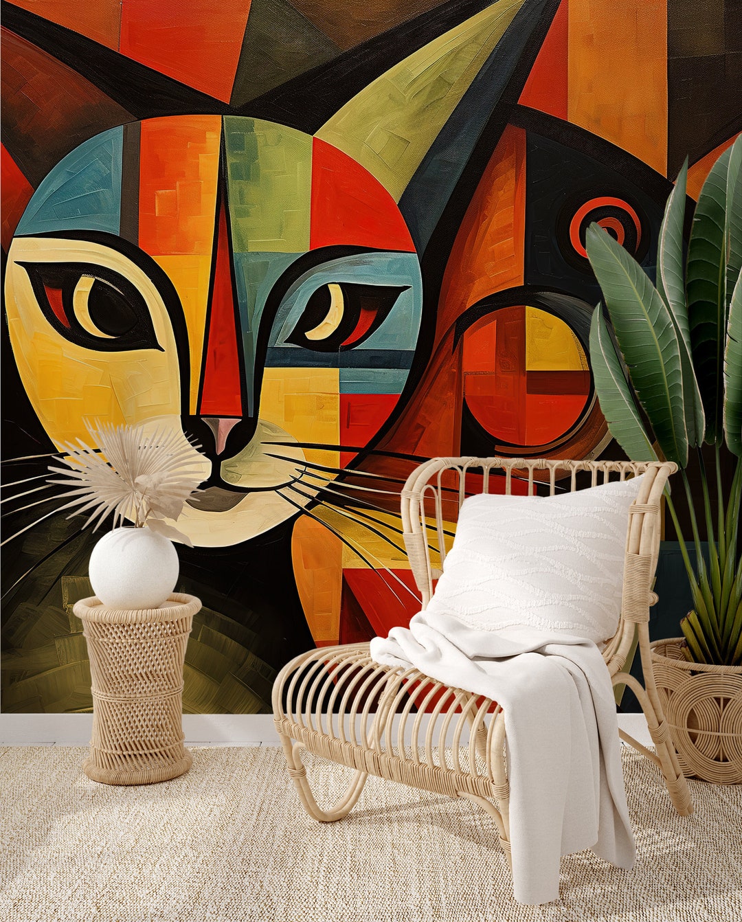 Cat Wall Mural, Abstract Shapes Wallpaper | Wall Decor | Home ...