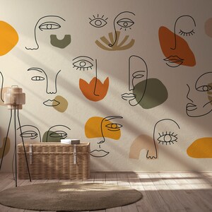 Modern Faces & Shapes Abstract Wall Mural | Wall Decor | Home ...