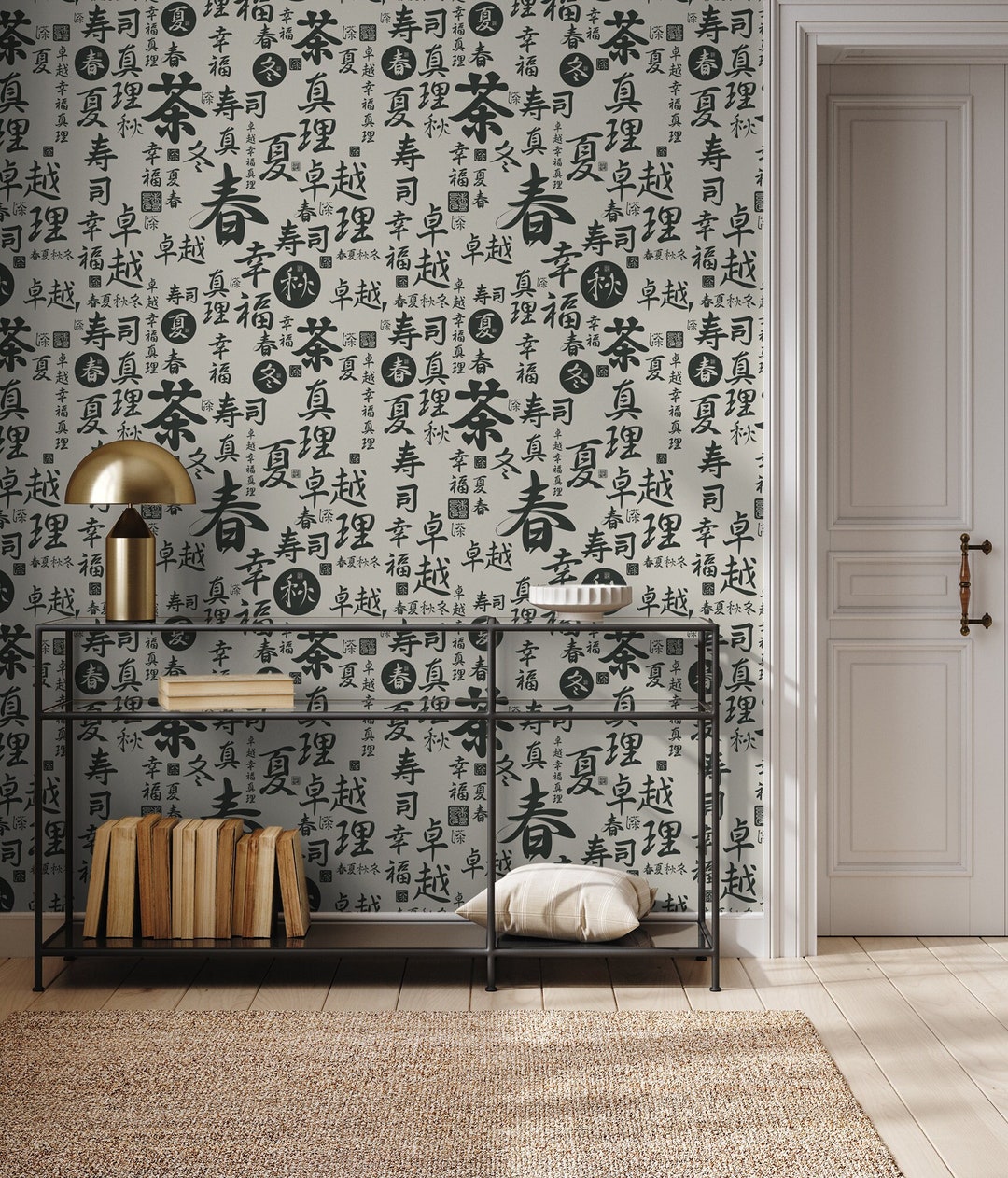 Japanese Hieroglyphs Wallpaper Wall Decor Home Renovation Wall Art Peel ...