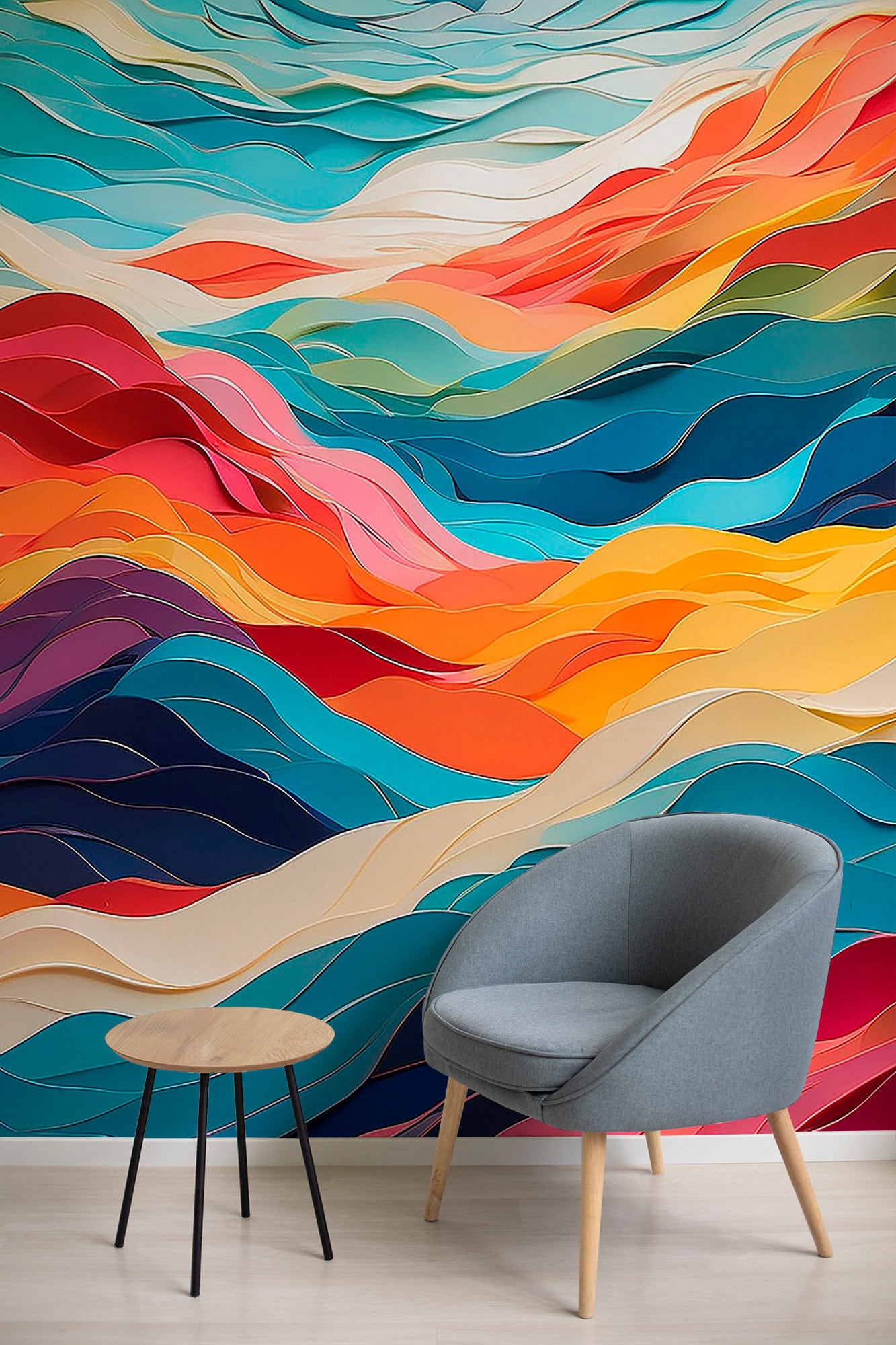 Rainbow Waves Wallpaper, Wavy Abstract Mural | Wall Decor | Home ...