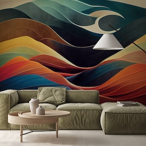 Colorful Abstract Wave Wall Mural | Wall Decor | Home Renovation | Wall ...
