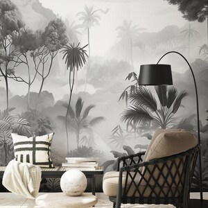 Black & White Tropical Landscape Wallpaper | Wall Decor | Home ...