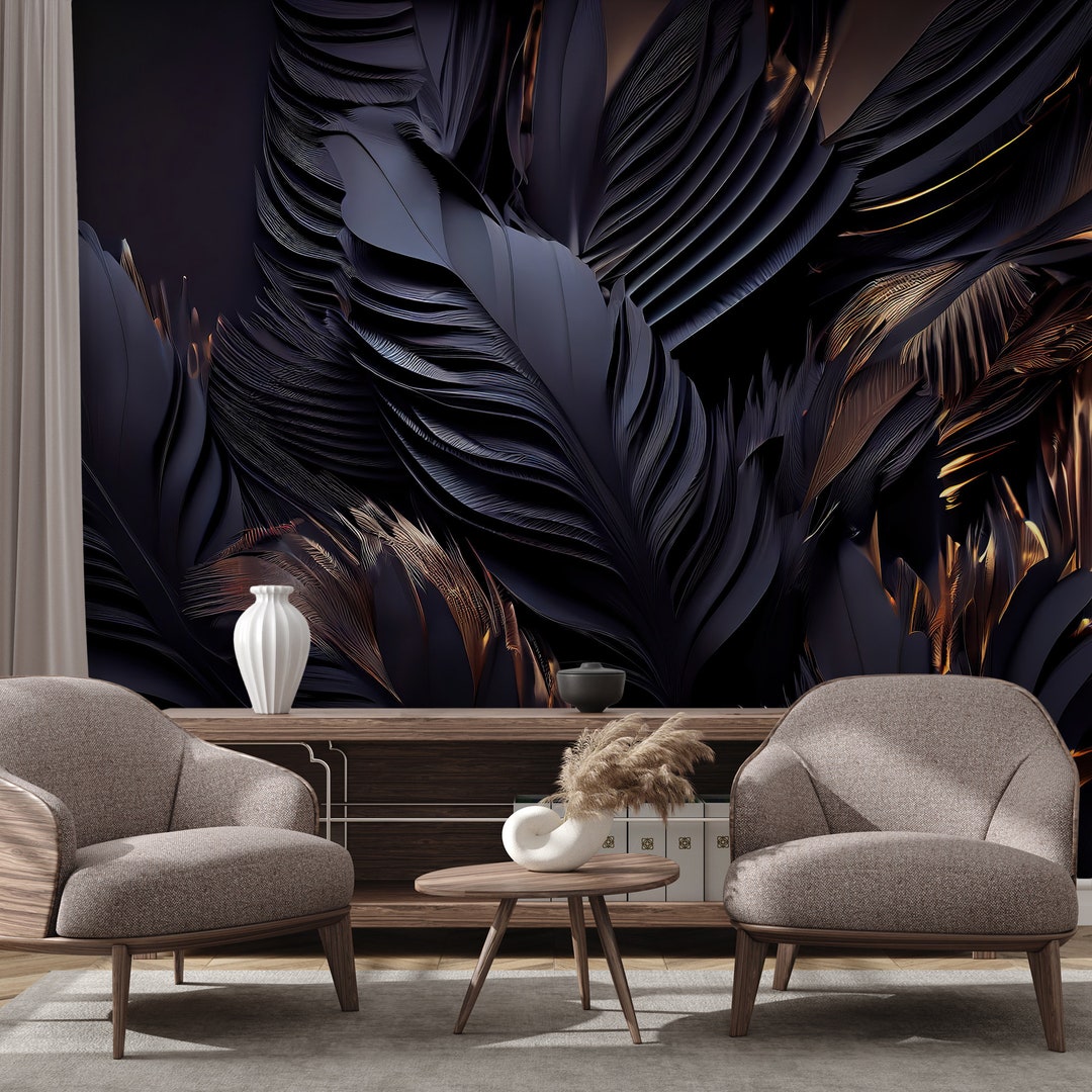 Dark Exotic Leaves Wall Mural | Wall Decor | Home Renovation | Wall Art ...