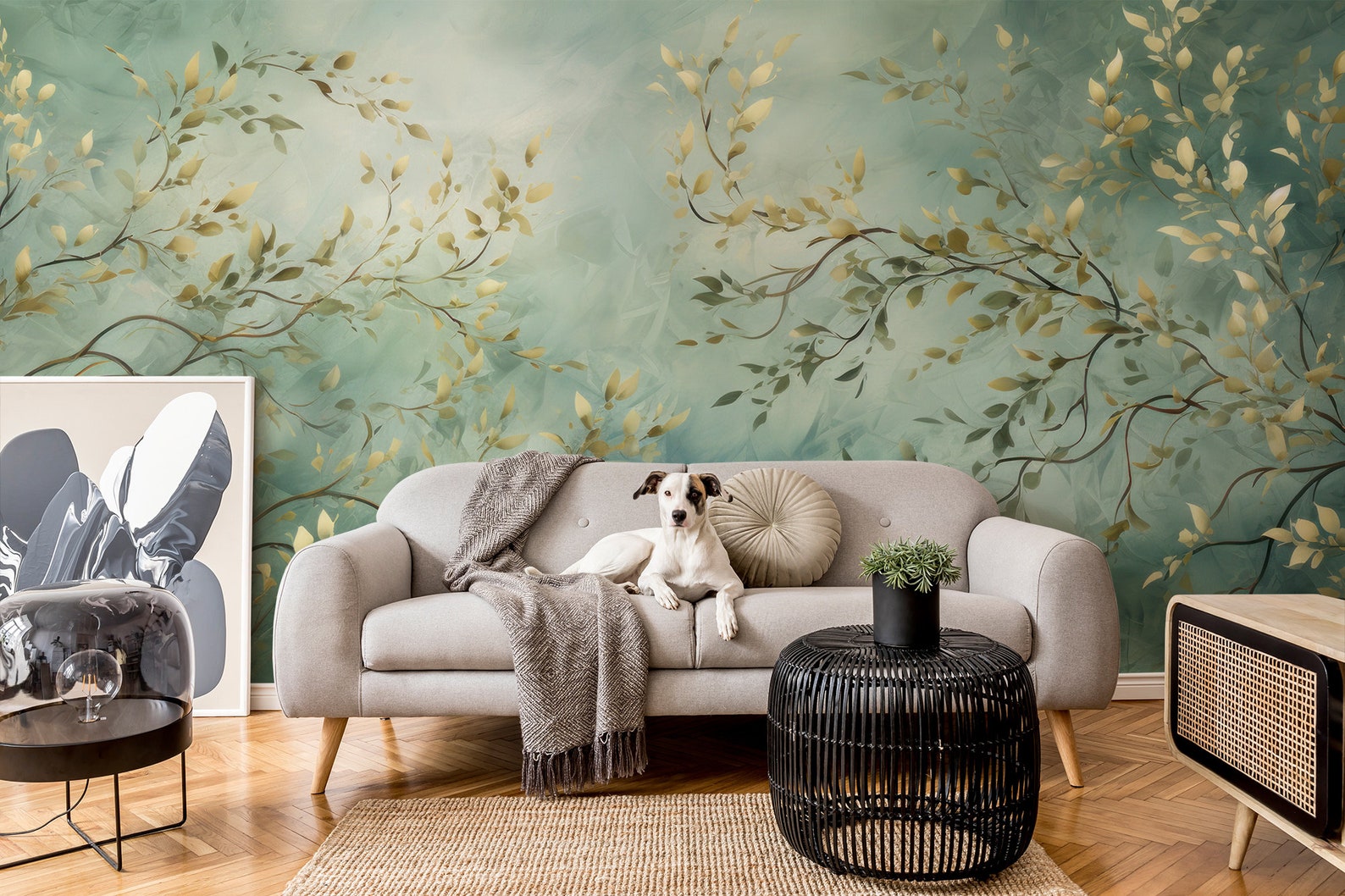 Leafy Branches Green Abstract Wall Mural Wall Decor Home Renovation ...