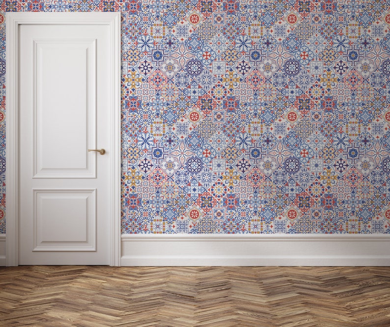 Mosaic Tile Wallpaper, Portuguese Pattern | Wall Decor | Home ...