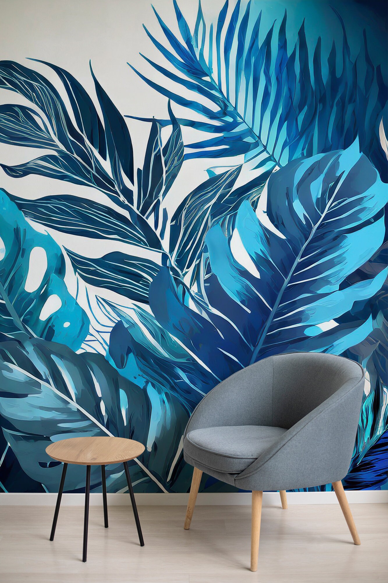 Blue Tropical Leaf Wallpaper Wall Decor Home Renovation Wall Art Peel ...