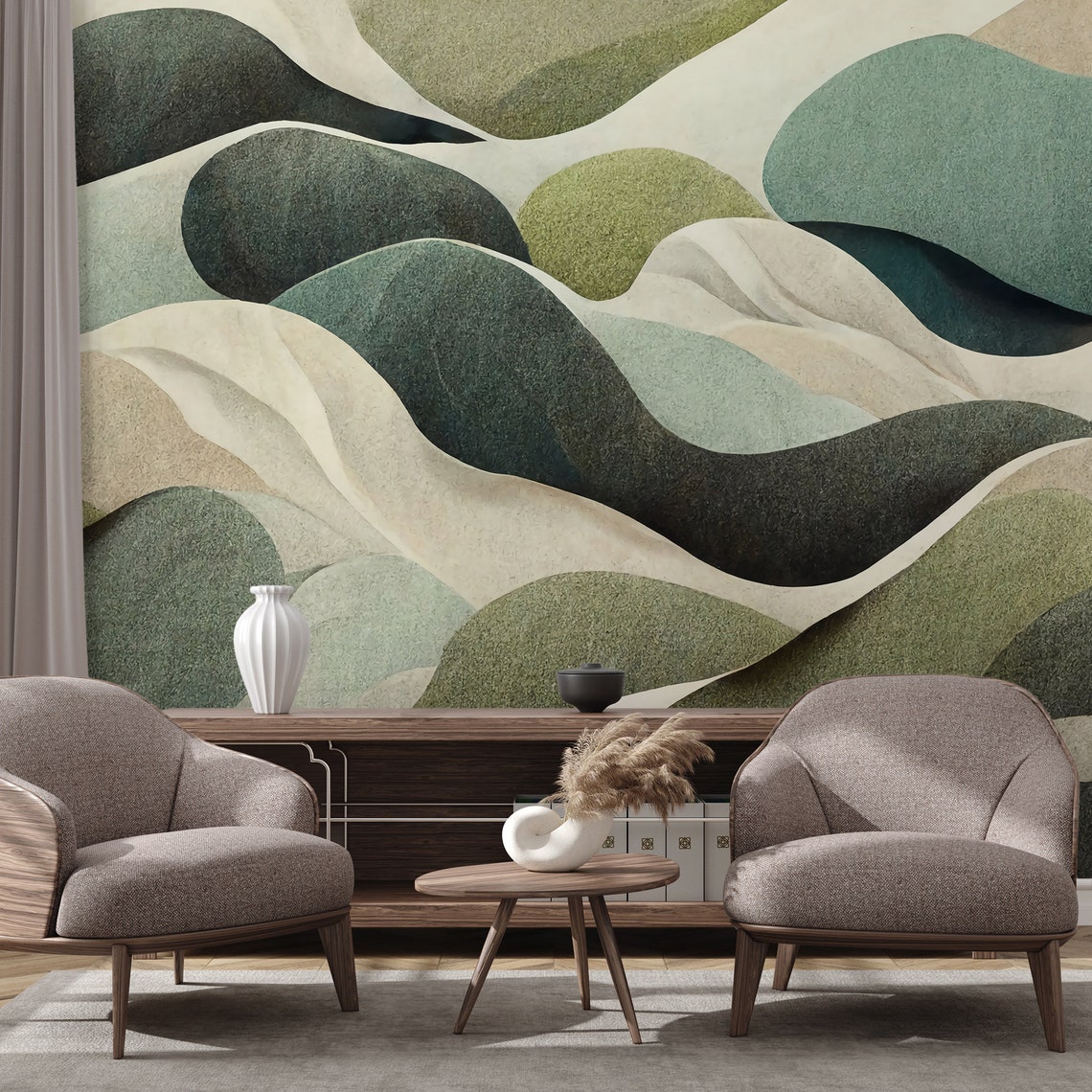 Green Wavy Modern Abstraction Wall Mural | Wall Decor | Home Renovation ...