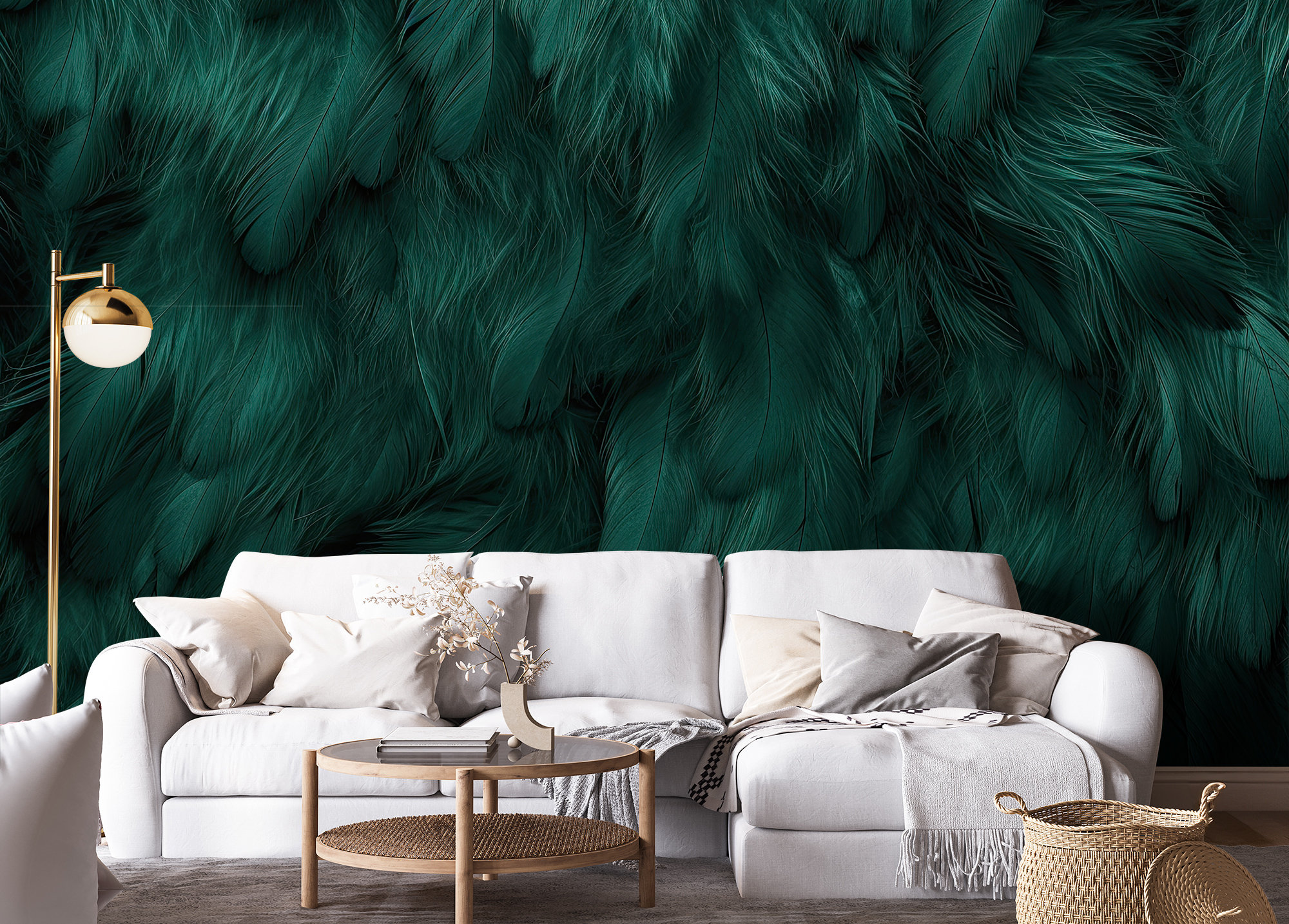 Dark Teal Feathers Wallpaper, Feather Print | Wall Decor | Home ...