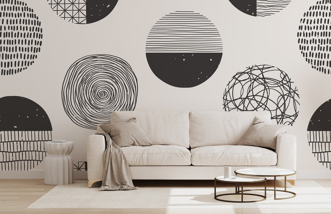 Abstract Circles Modern White Wall Mural | Wall Decor | Home Renovation ...