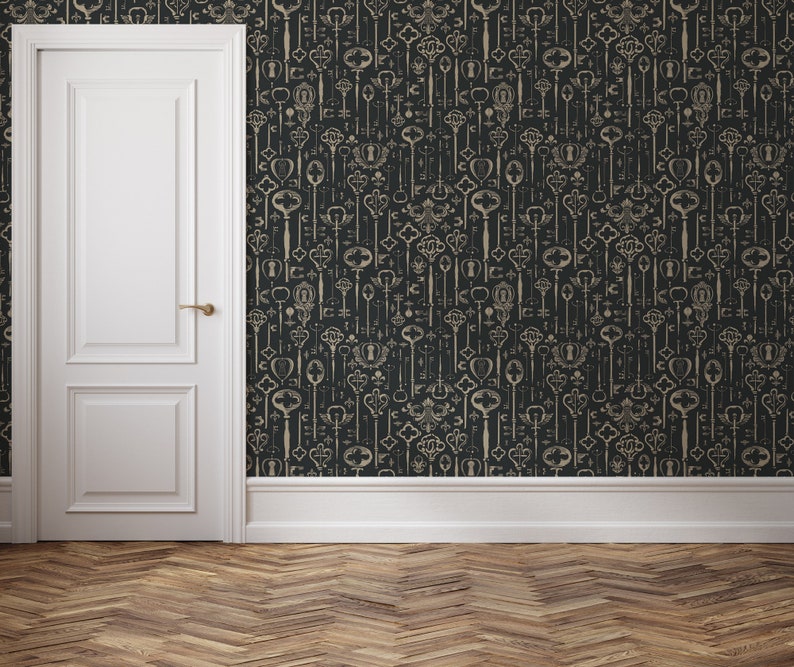 Retro Style Wallpaper, Keys and Keyholes | Wall Decor | Home Renovation ...